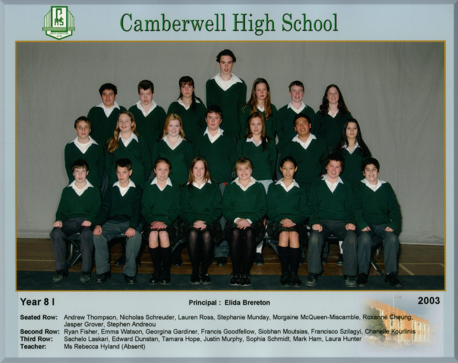 Year 8I, 2003 – Camberwell High School Ex Students Society