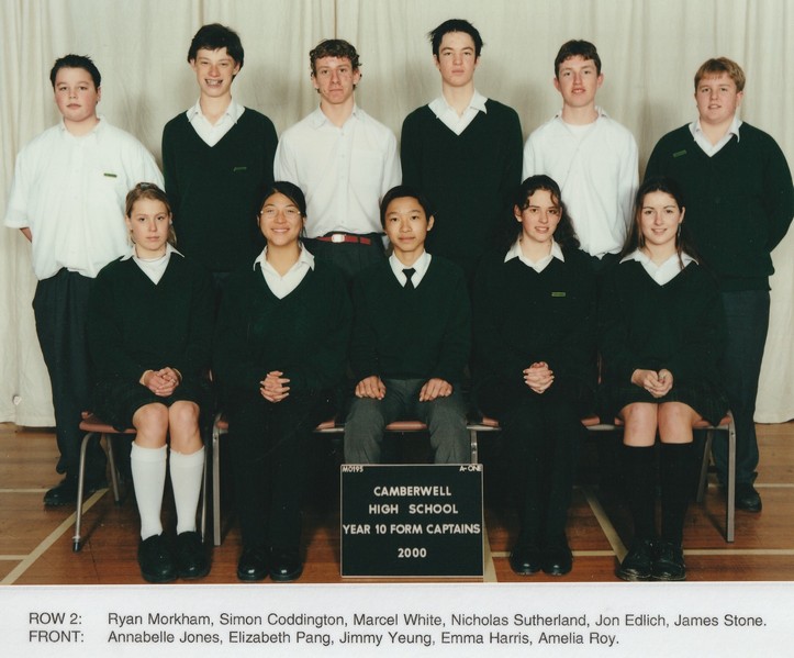Year 10 Form Captains, 2000 – Camberwell High School Ex Students Society